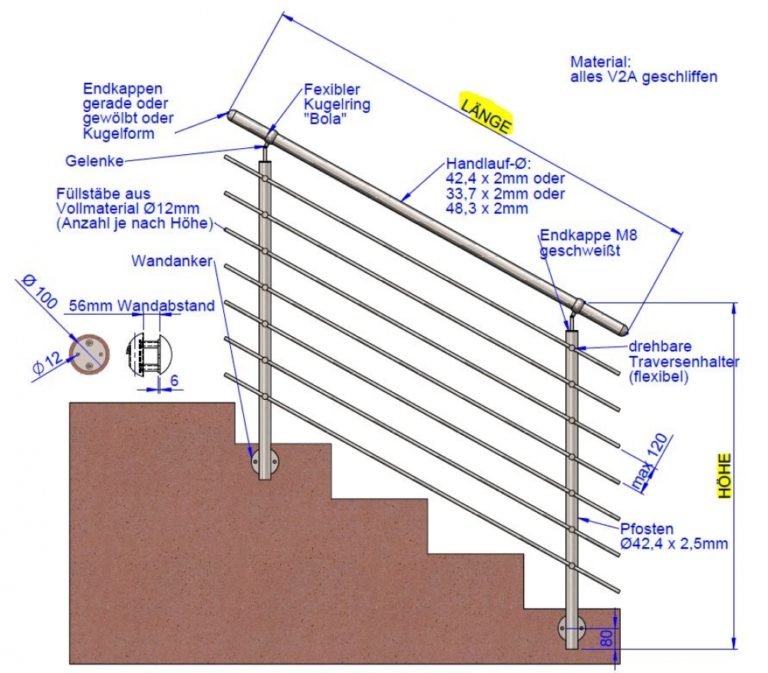 Eck-Geländer aus geschliffenem Edelstahl - konfigurierbar - gelaender ...