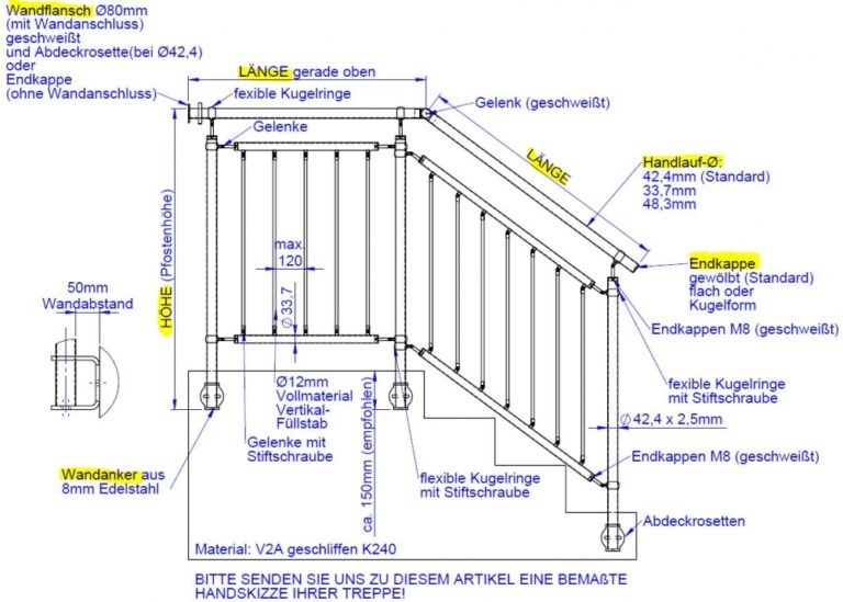 Eck-Geländer aus geschliffenem Edelstahl - konfigurierbar - gelaender ...