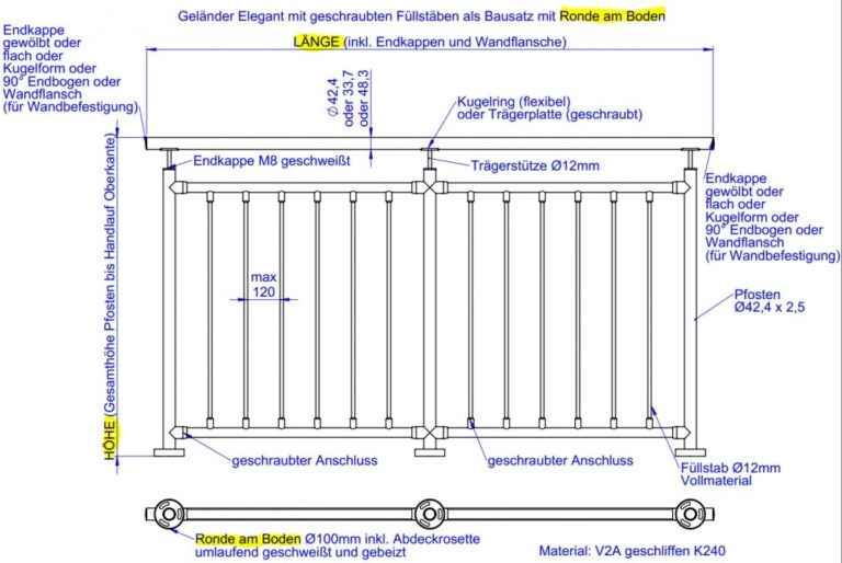 Eck-Geländer aus geschliffenem Edelstahl - konfigurierbar - gelaender ...